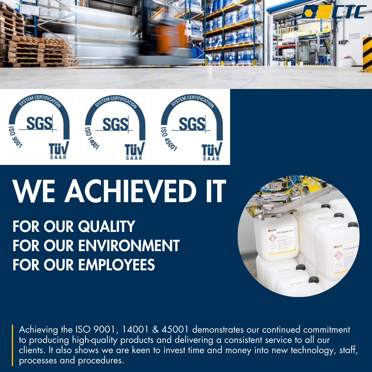 ISO re-certification ISO 9001, 14001 & 45001 - CTC Chemtec Chemicals GmbH